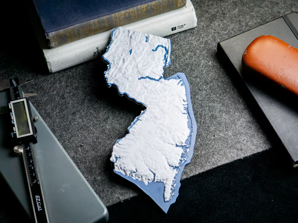 New Jersey, USA (NJ) Topographic Map with Rivers - Free 3D Print Model ...