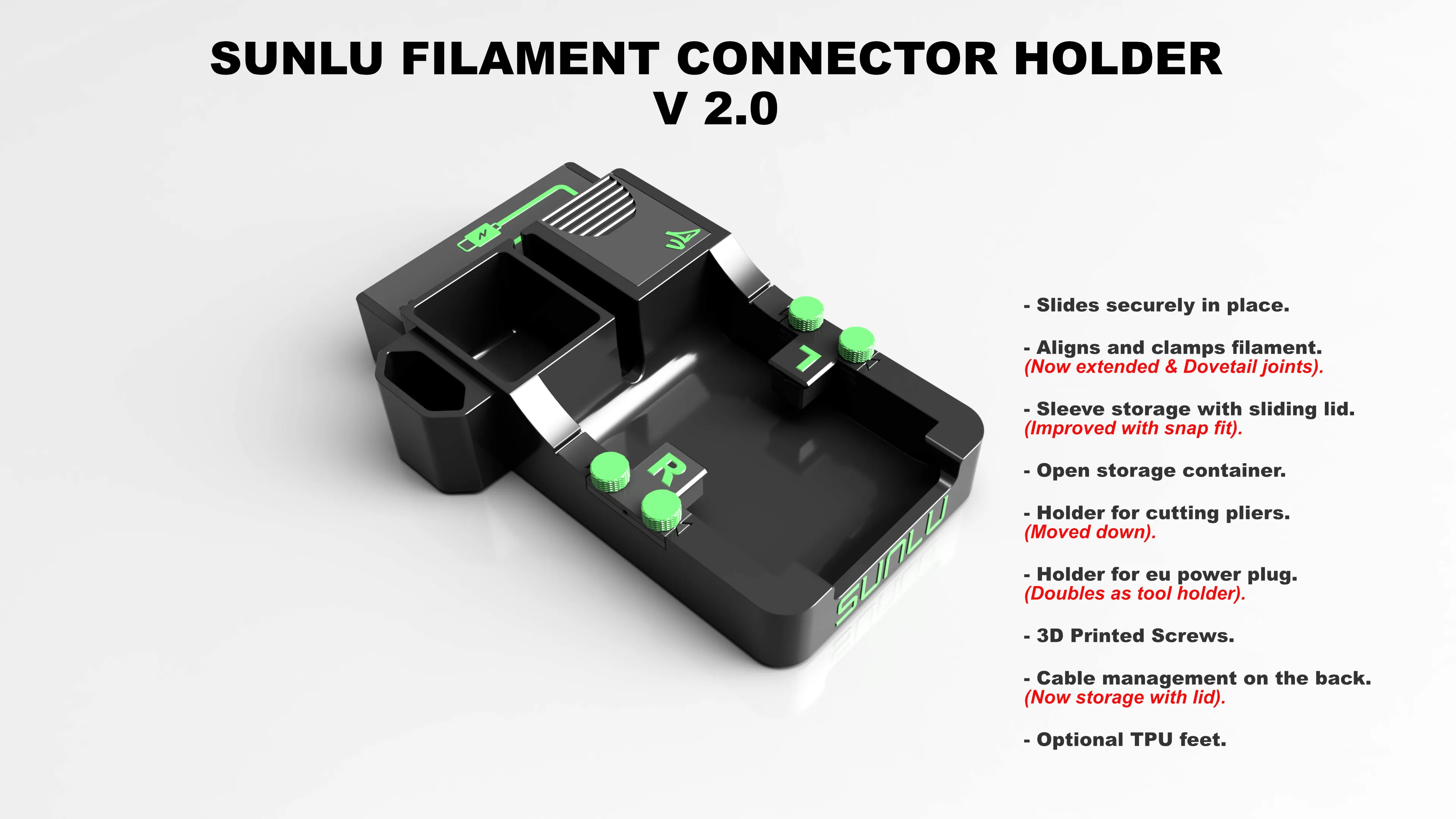 Sunlu Filament Connector (FC01) Holder V2.11 - Free 3D Print Model ...