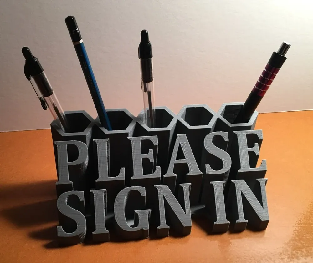 Please Sign In Desk Sign and Pen Holder by JosephA - MakerWorld