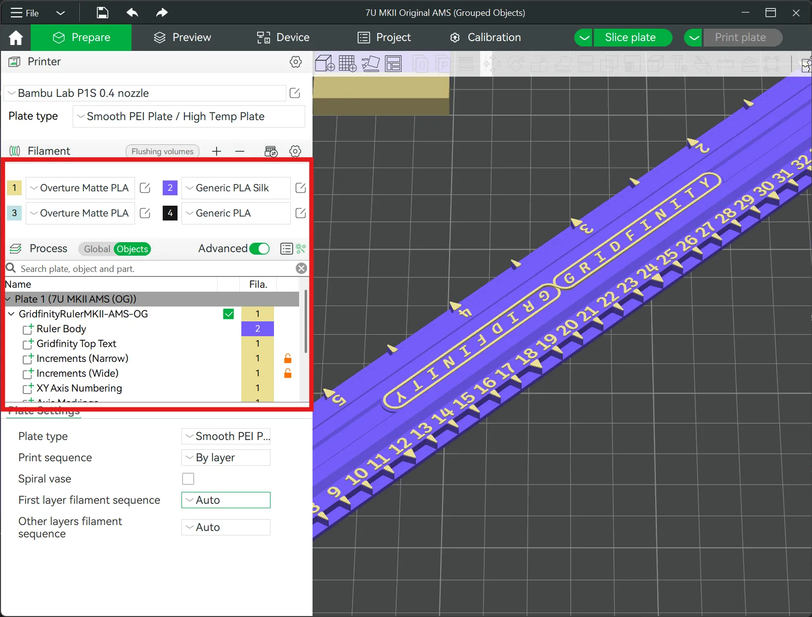 Gridfinity Ruler MKII LTR Version [7 Unit Length] by engineering by ...