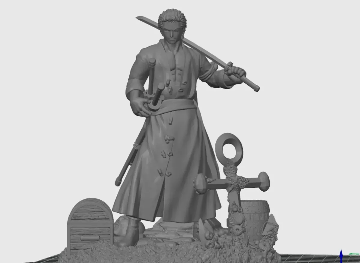 Statua di Zoro in piedi + base raffinata Remixato da Golden Oak ...