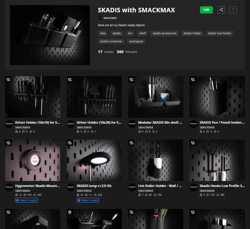 Skadis Pockets / Bins / Tool holder by SMACKMAX MakerWorld: Download Free 3D Models