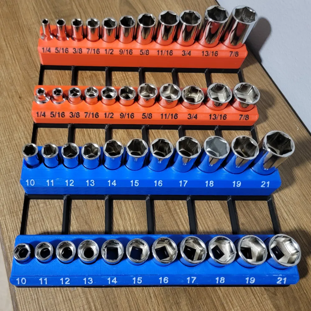 Socket Holders 3/8" Drive - Gridfinity (1 row) - Free 3D Print Model ...