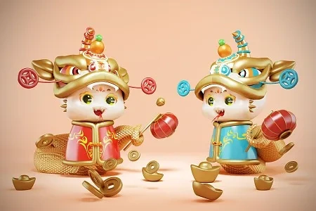 Year of the Snake Lion Dance Baby Snake by 吧唧老吸附 - MakerWorld