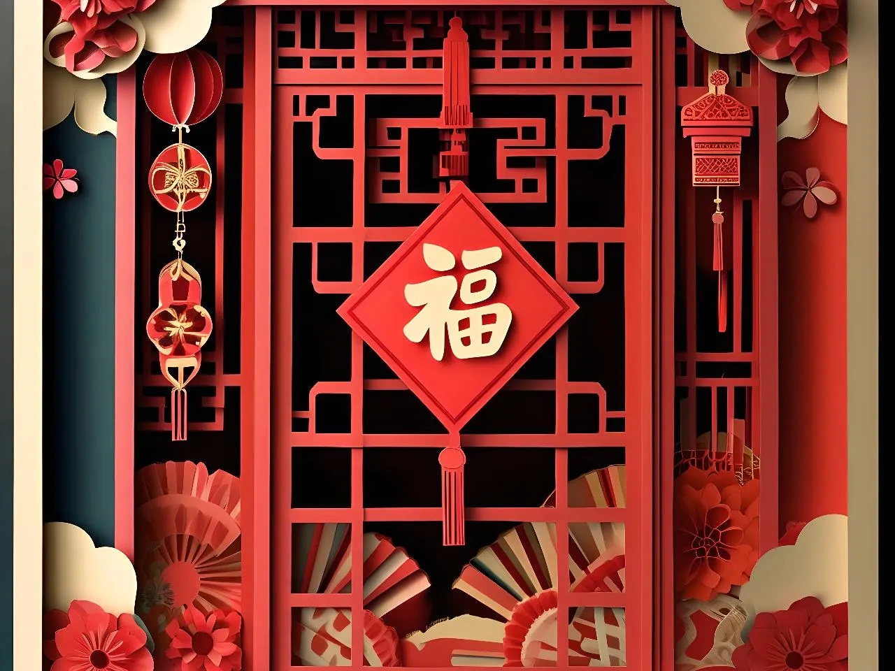 Spring Festival Auspicious Window Lattice 3D Paper-Cut Relief Painting ...