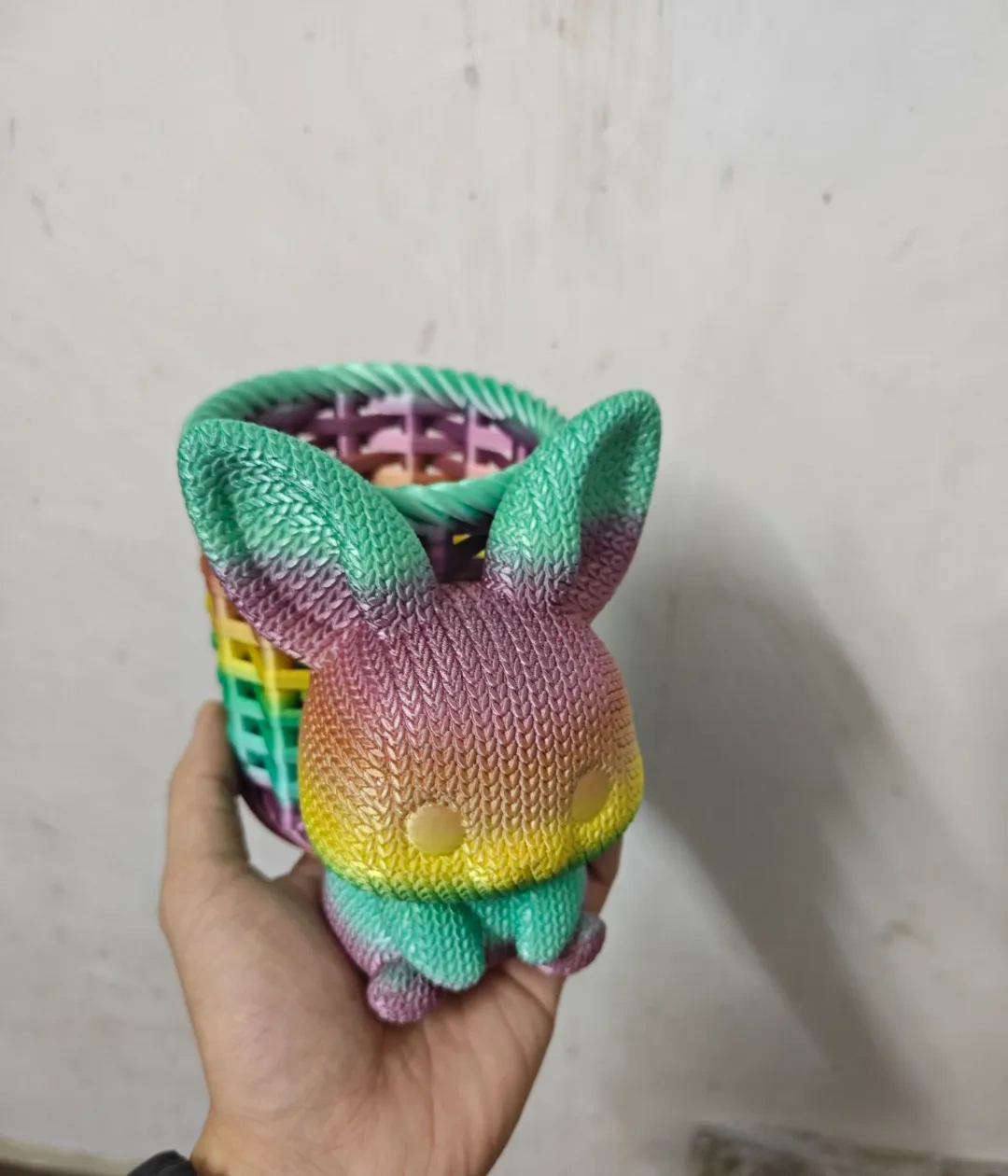 Knitted Rabbit Pen Holder with Bamboo Basket Remixed by user_2872574134 ...
