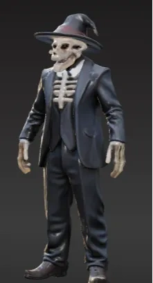 A full-body skeleton zombie in a suit and a Halloween hat by 杜伊斯堡 ...