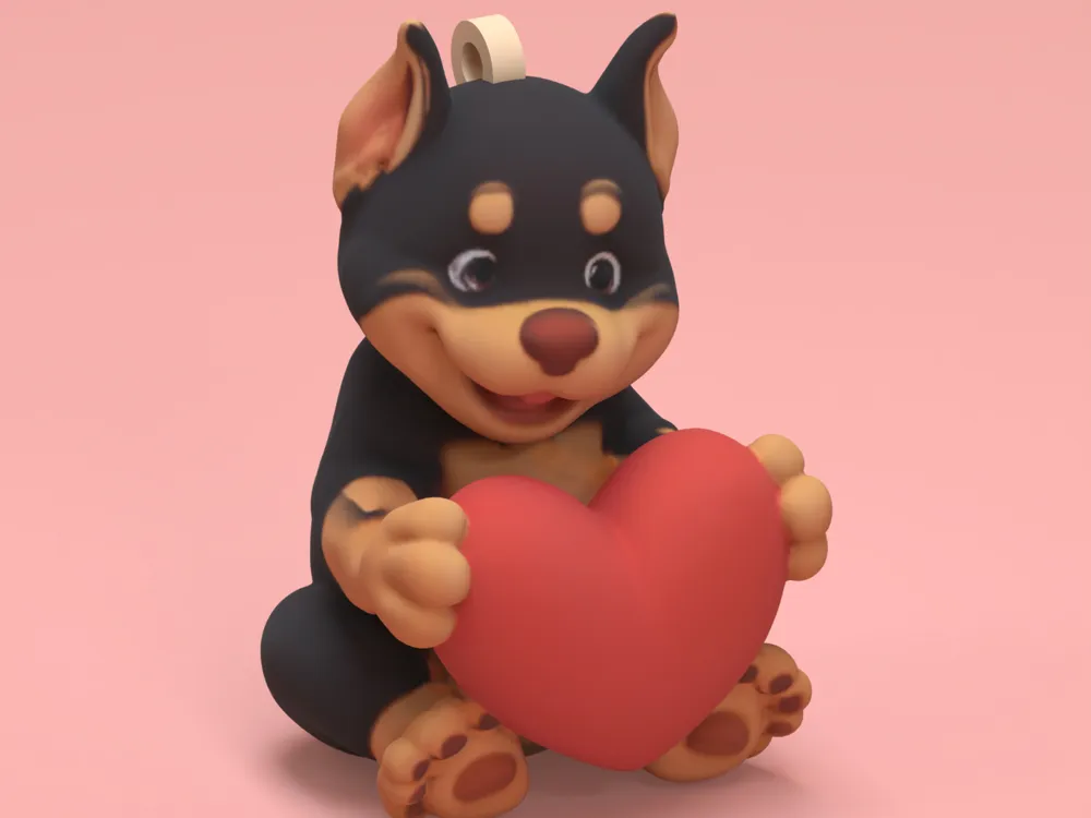 cute Doberman dog valentine heart Keychain - Free 3D Print Model ...