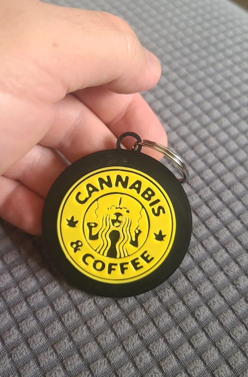 Cannabis and Coffee keychain with NFC by Artesanos3dgt - MakerWorld