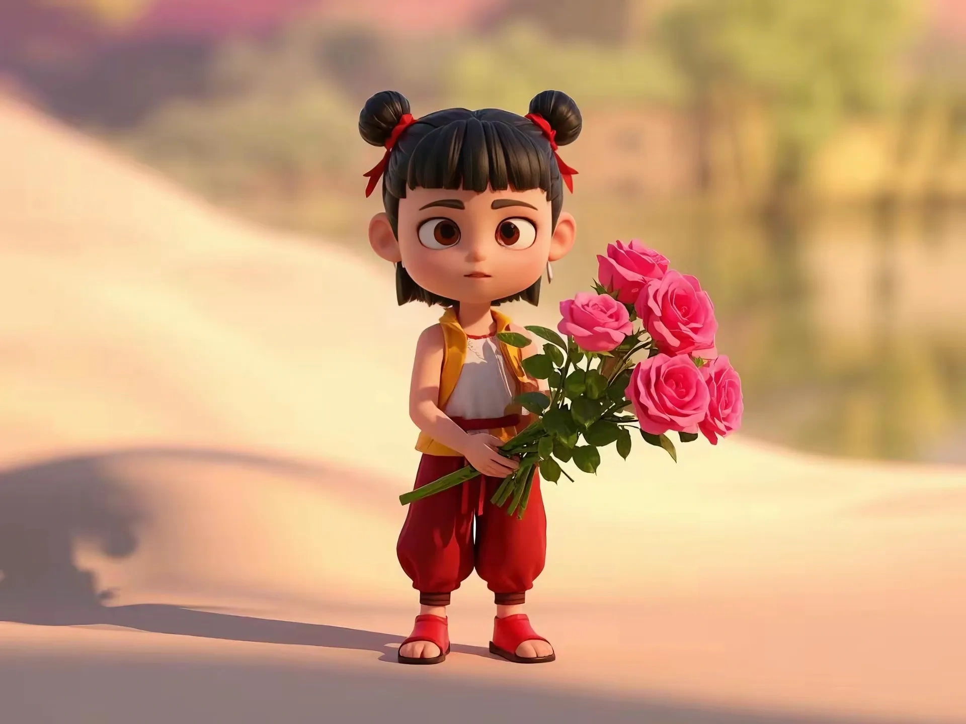 Happy Valentine's Day! Nezha holding roses! Print-in-place, suitable ...