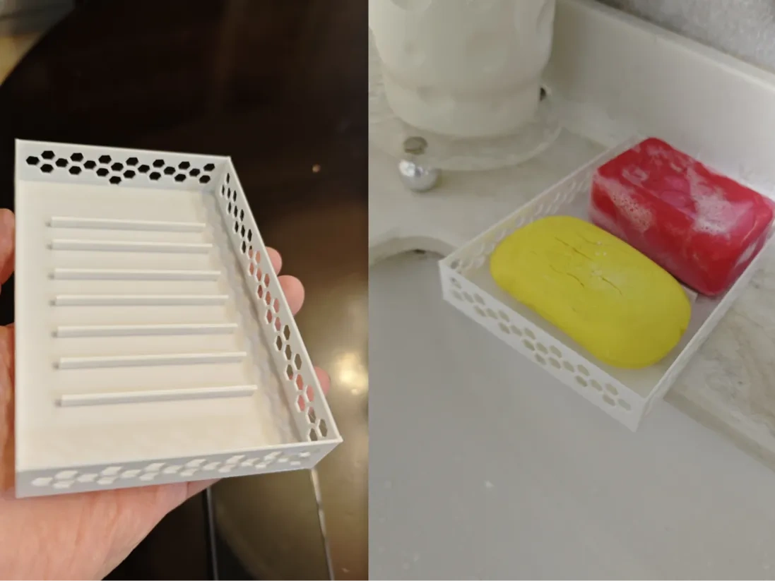 Hollowed-out, material-saving large soap dish with side and bottom ...