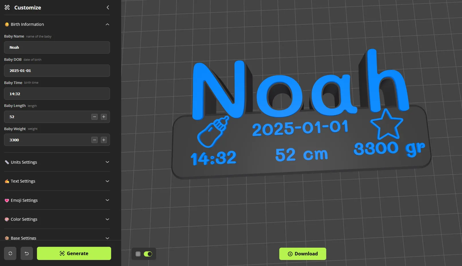 Birth Present Generator (Customize, No AMS) - Free 3D Print Model ...