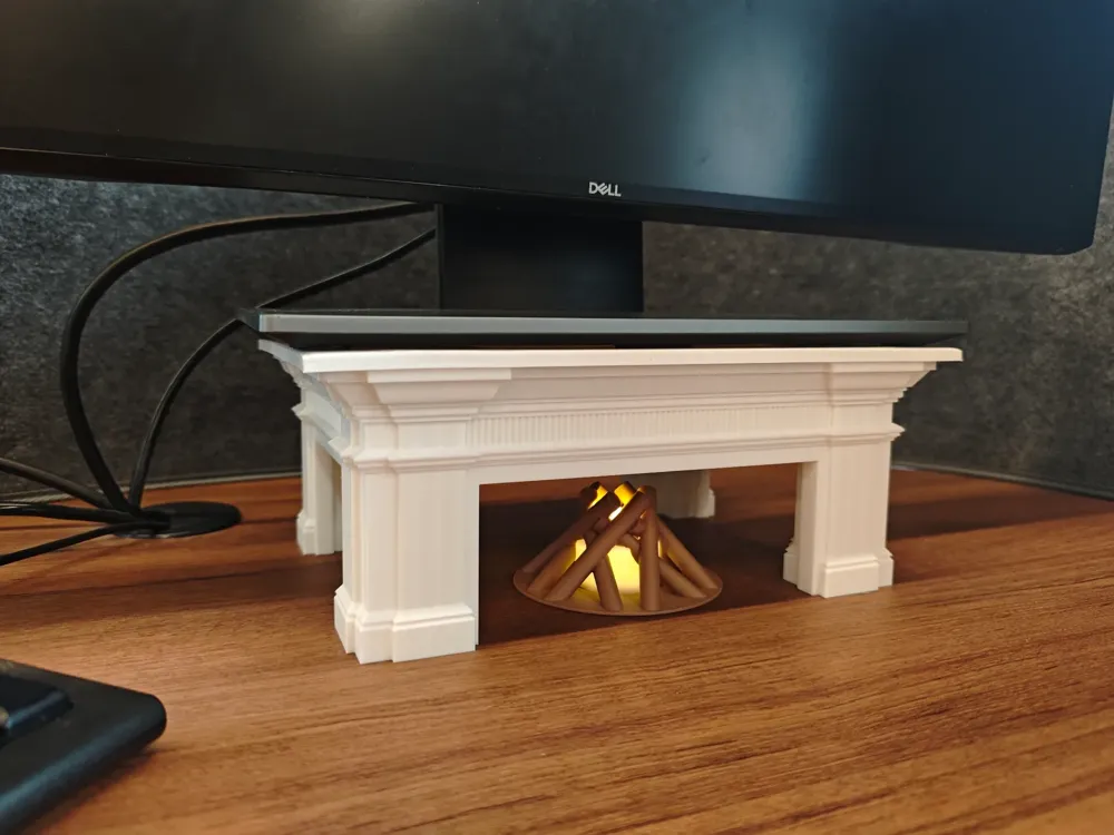 Fireplace Monitor Riser with Small Candles by PandaN - MakerWorld