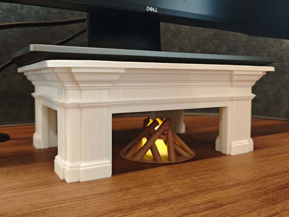 Fireplace Monitor Riser with Small Candles by PandaN - MakerWorld