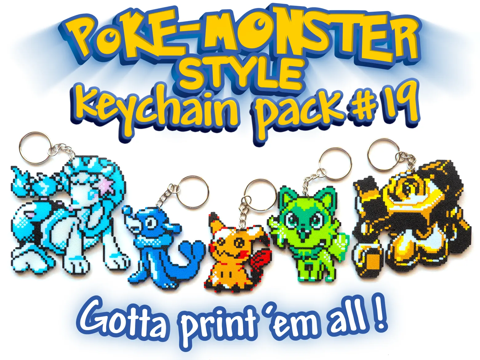 Poke-monster Keychain Pack #22 Solgaleo, Haxorus by Powerpill.prints ...