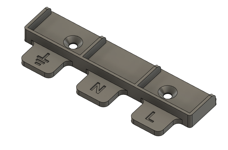 Mount for 3x5wire WAGO connectors with mains power labels, holes for ...