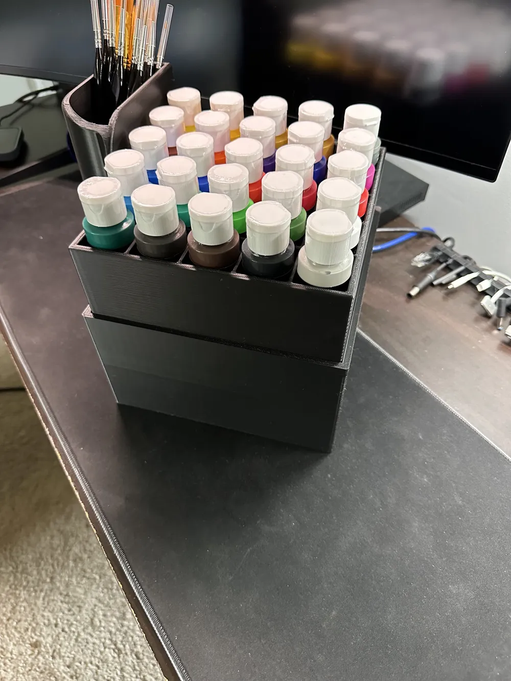 Acrylic Paint holder with brush bin by Josh Miller MakerWorld: Download ...