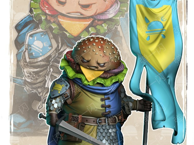 Food Soldier - Hamburger Flag Bearer (Separate Parts with Base) (Add ...