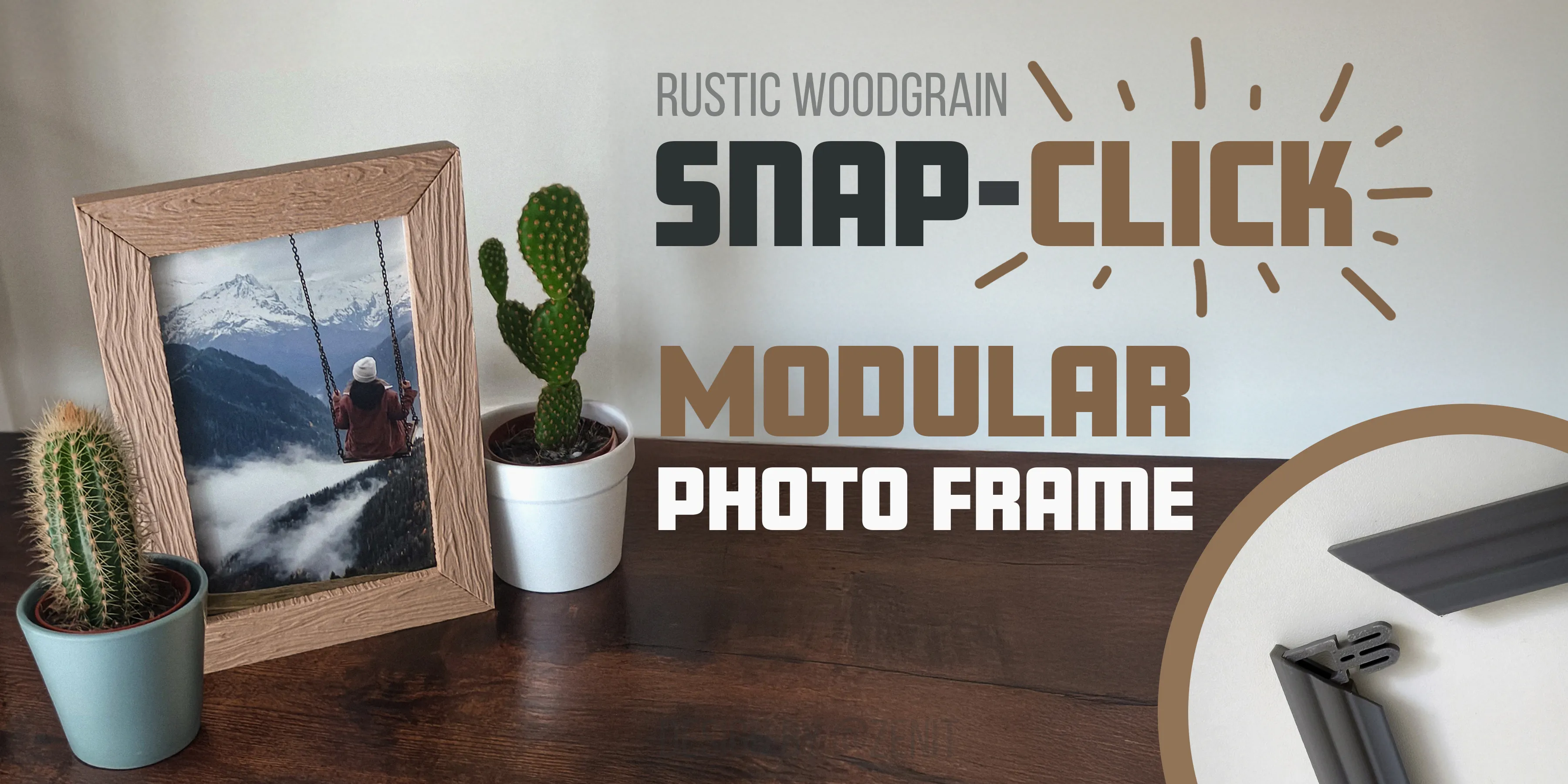 Snap-Click Photo Frame - Rustic Woodgrain by Zenit MakerWorld: Download Free 3D Models