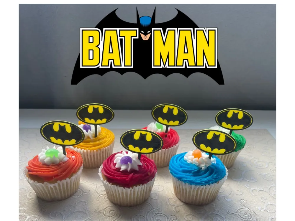 Batman logo emblem cupcake cake topper decoration - Free 3D Print Model ...