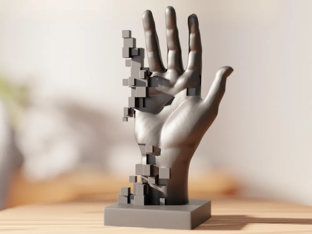 Pixelated Hand Sculpture – Contemporary Glitch Art by Sculturissimo3D ...