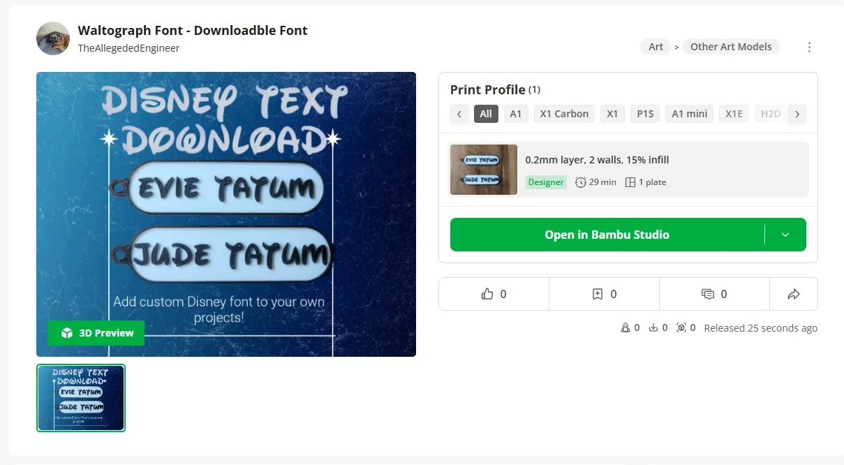 Disney Font (Waltograph) - Downloadble Font - Free 3D Print Model ...