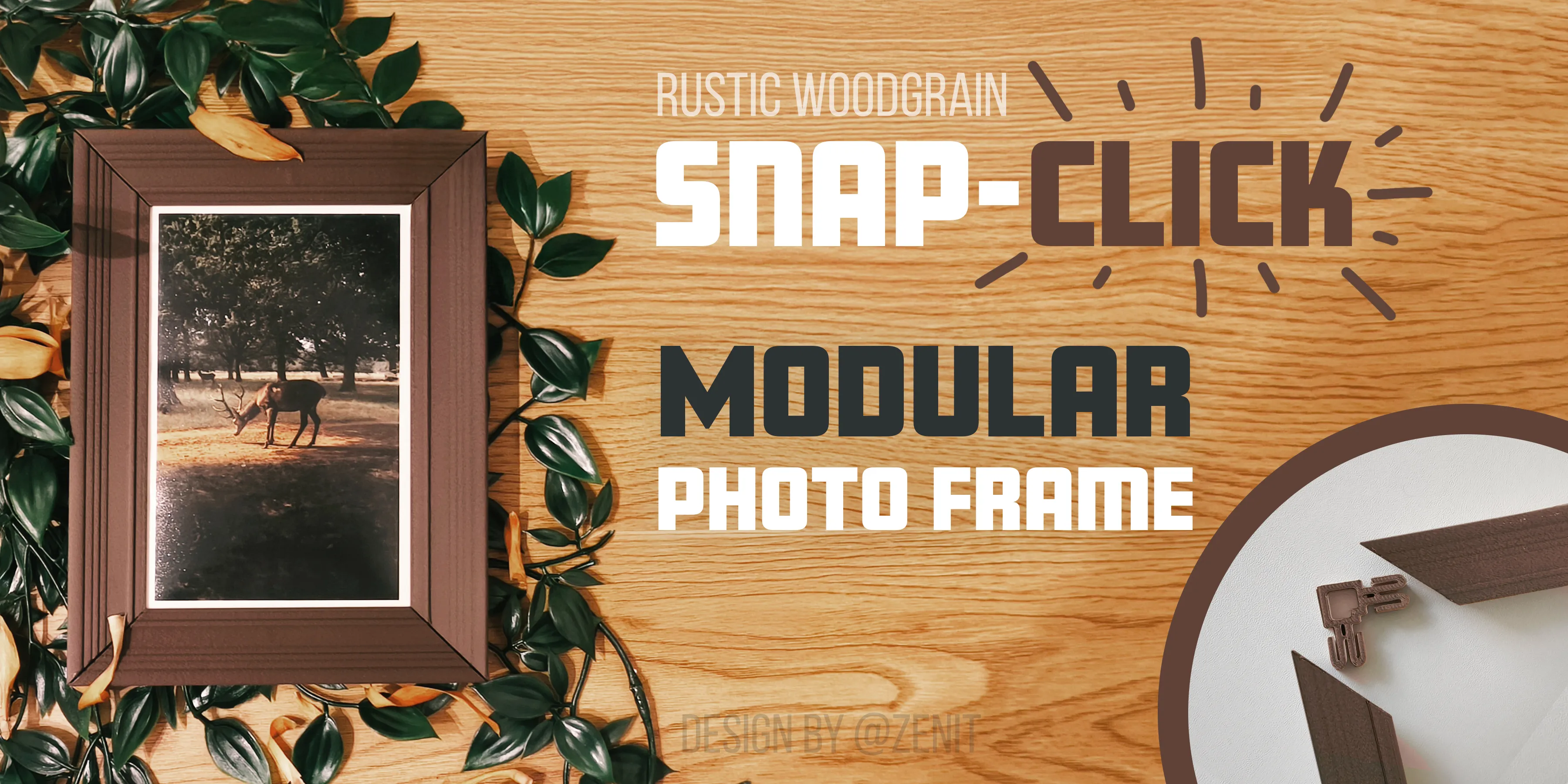 Snap-Click Photo Frame - Darkwood Grain - Free 3D Print Model - MakerWorld