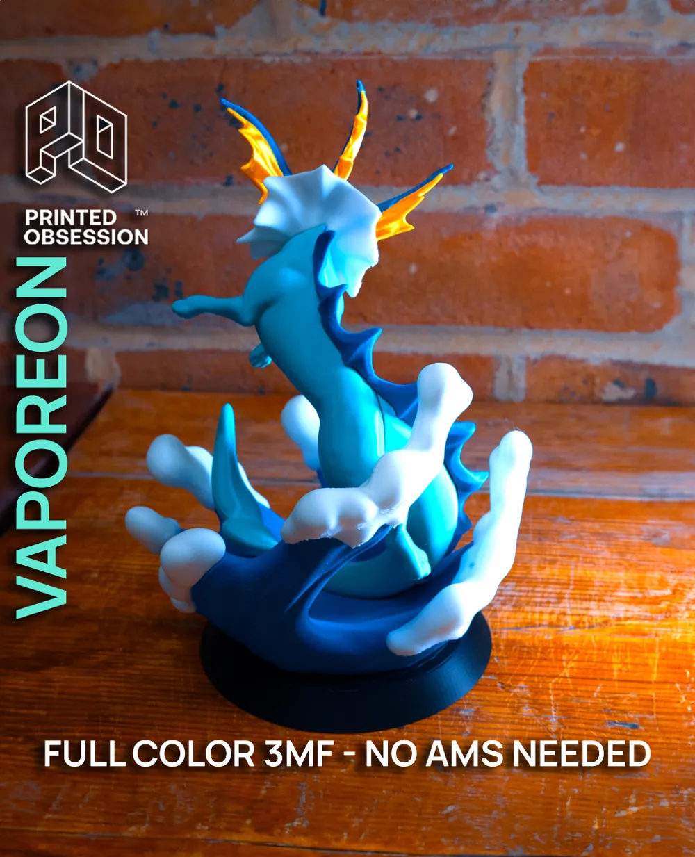 Vaporeon - Pokémon - Fanart - Multicolor por Printed Obsession MakerWorld: Descarga Modelos 3D ...