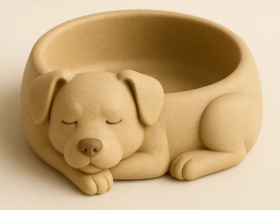 Cockapoo dog bowl - Sleeping Puppy Bowl - Free 3D Print Model - MakerWorld