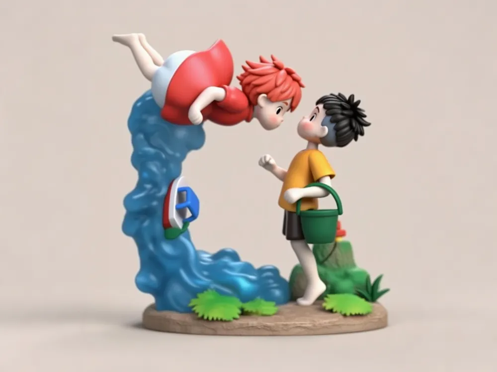 Ponyo et Sosuke - Ponyo sur la falaise - Figurine à colorier d'anime de ...