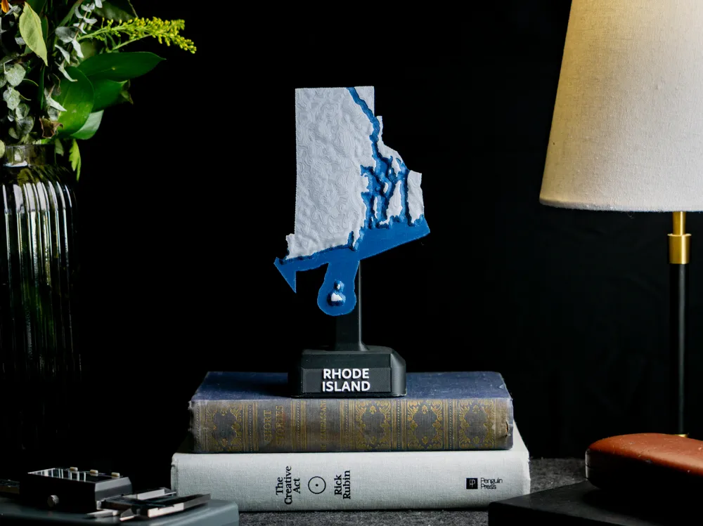 Rhode Island, USA (RI) Topographic Map with Rivers - Free 3D Print ...