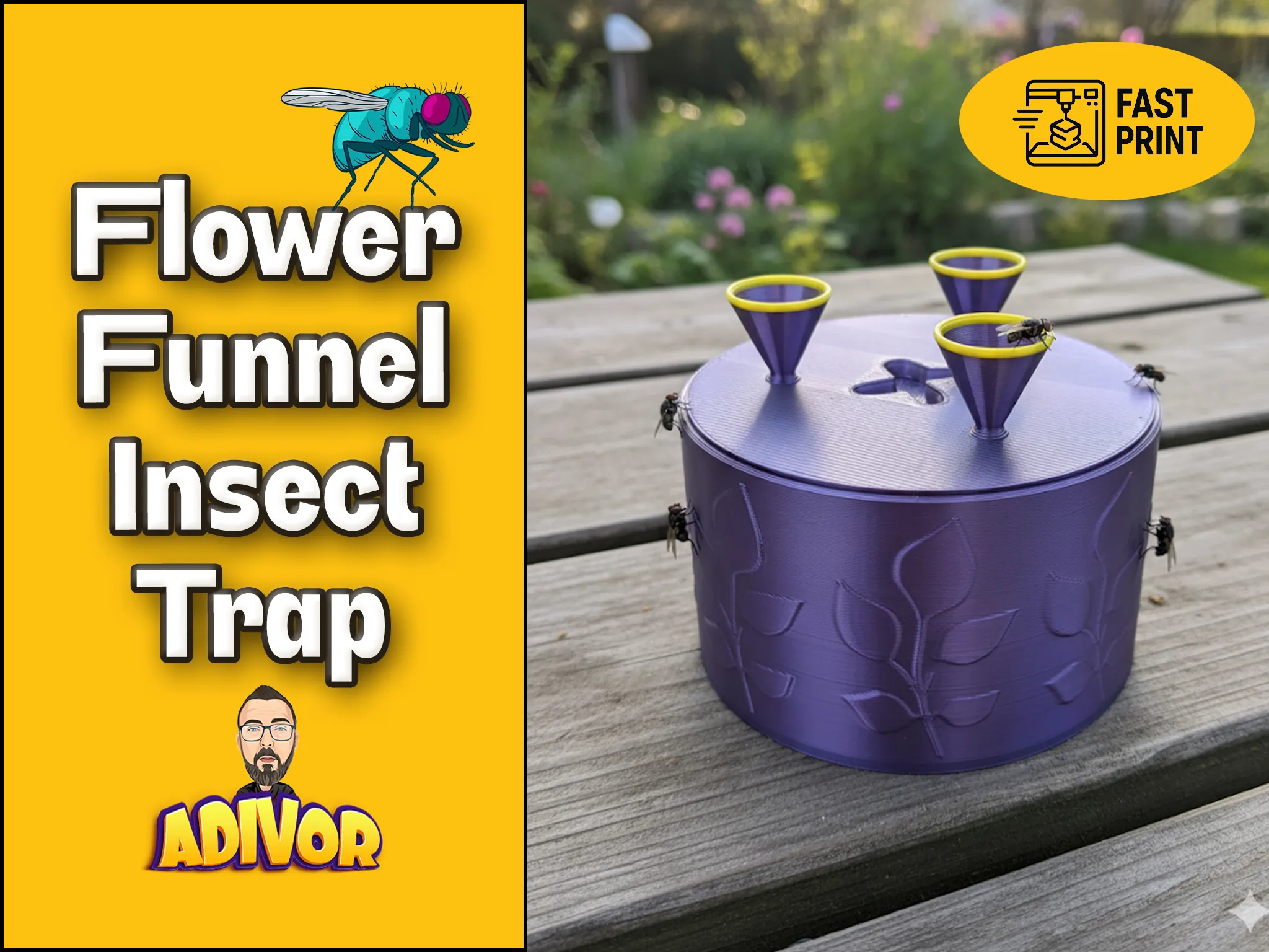 Flower Funnel Insect Trap with Screw Lid by Adivor MakerWorld: Download ...
