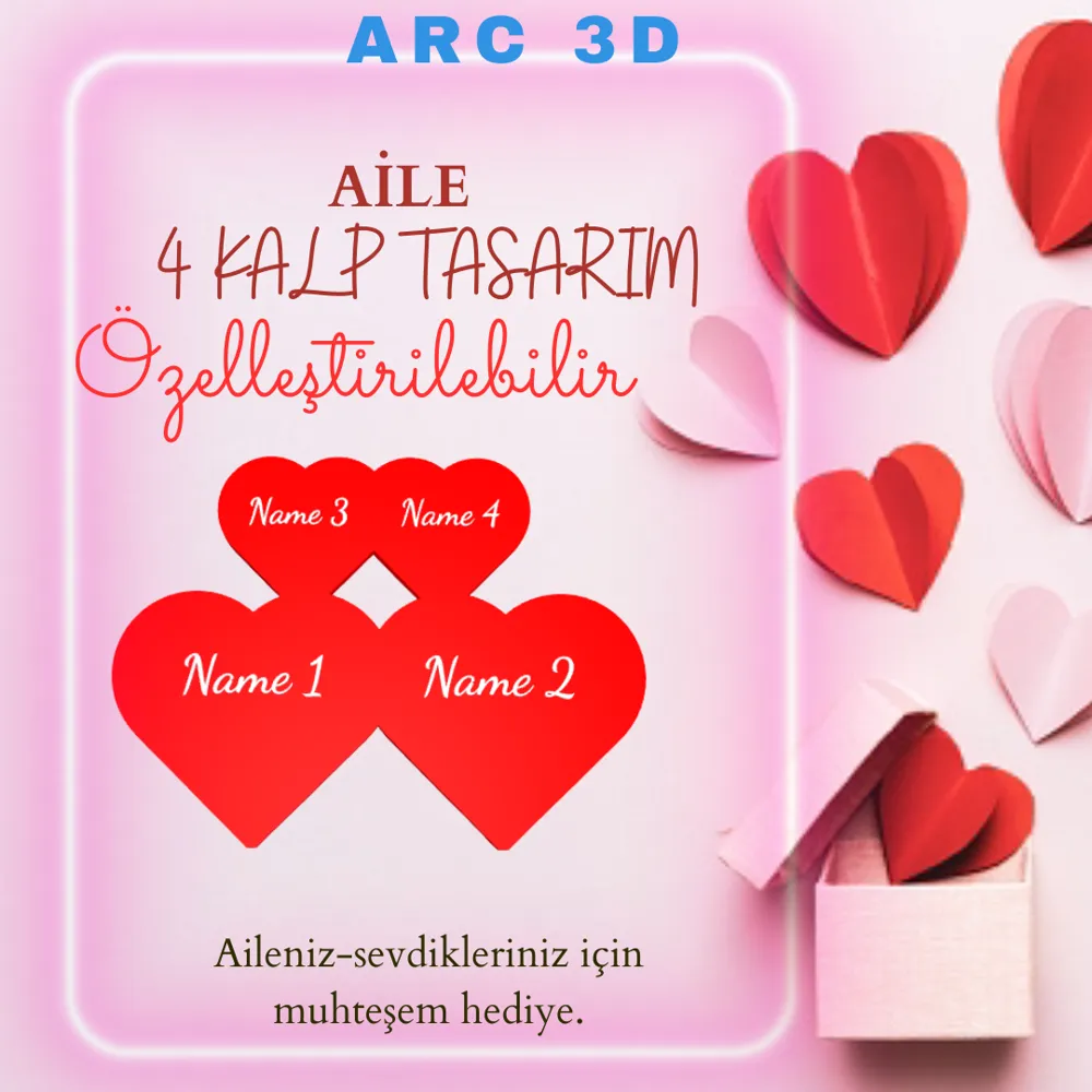 Personalized 4-Heart Family Design by Arc3d.com.tr MakerWorld: Download Free 3D Models
