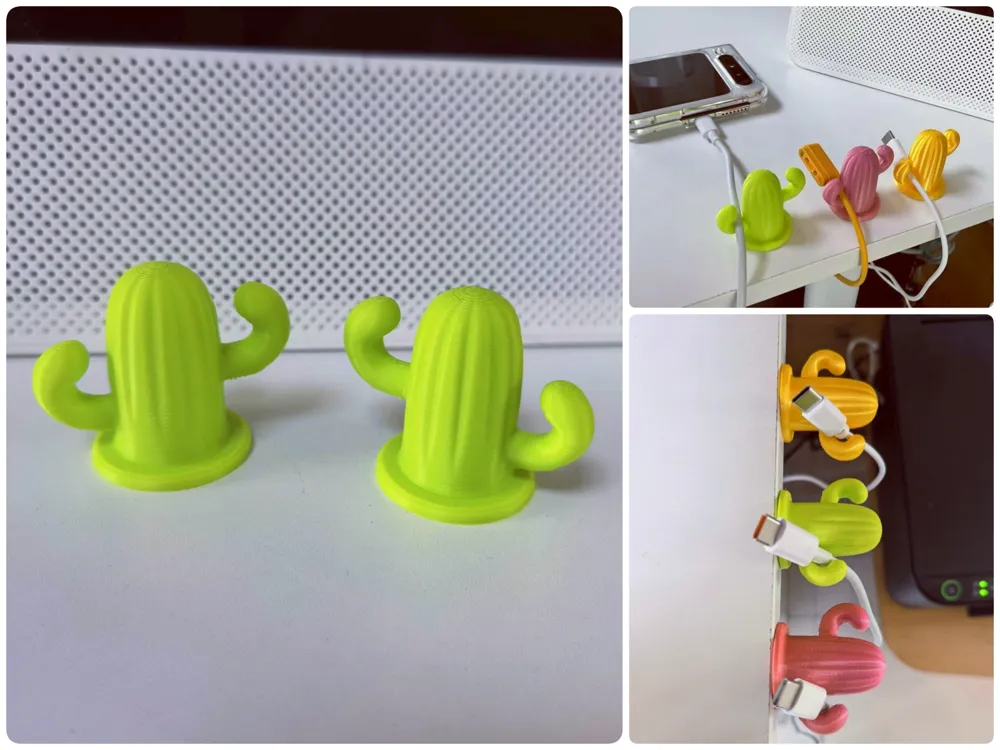 Cute Cactus Cable Holder | Desktop Cable Organizer - Free 3D Print ...