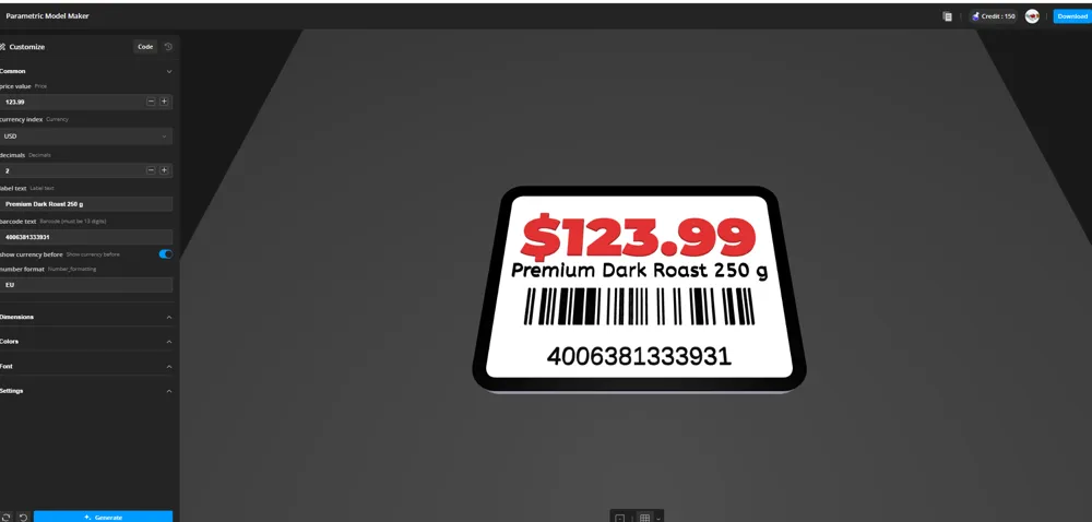 Parametric Price Tag Generator – Currency Barcode - Free 3D Print Model ...