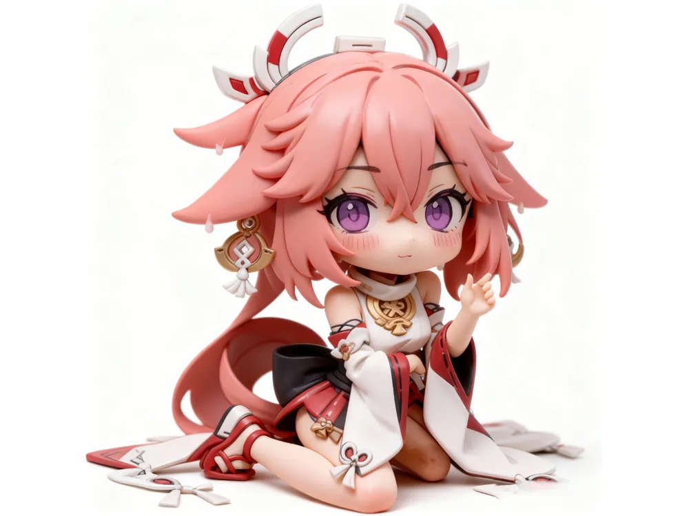 Genshin Impact Chibi Yae Miko Sitting Pose 20cm High Separated Parts ...