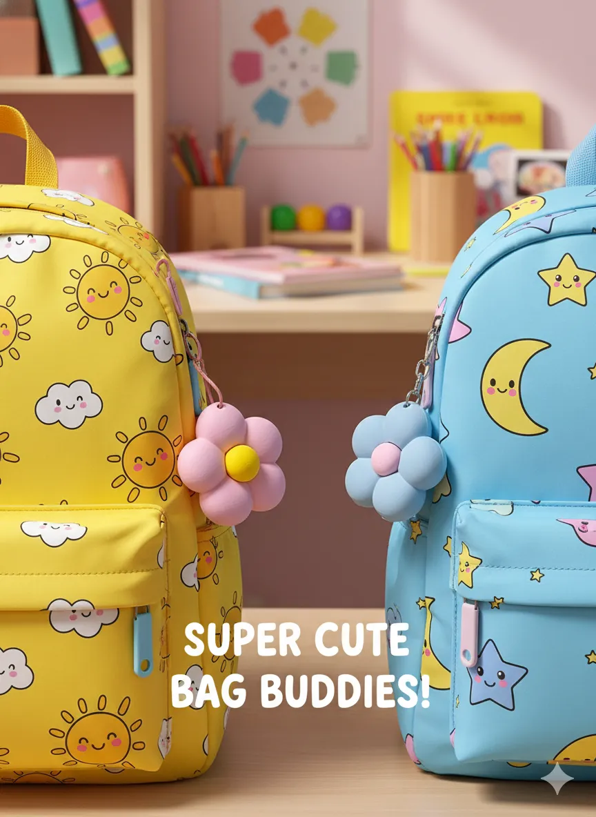 Elementary school backpack charm | Sanrio style flower charm keychain ...