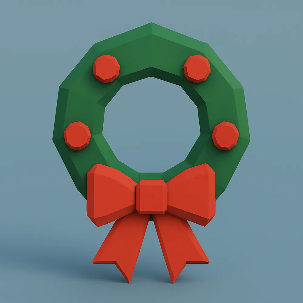 Low Poly Christmas Wreath 3D Model - Free 3D Print Model - MakerWorld