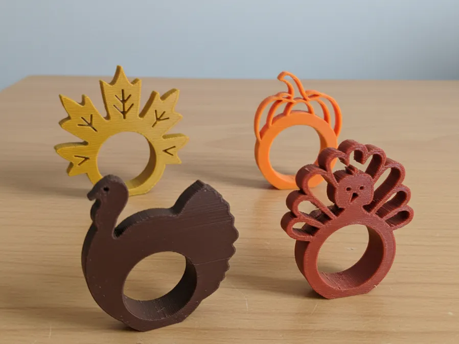 Thanksgiving Napkin Rings: Pumpkin, leaf, Turkeys - Free 3D Print Model ...