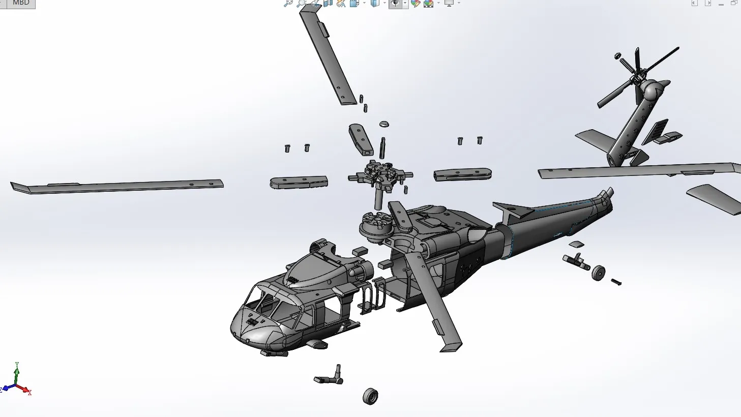 Military Helicopter (Black Hawk) with Movable Rotor Blades and Openable ...