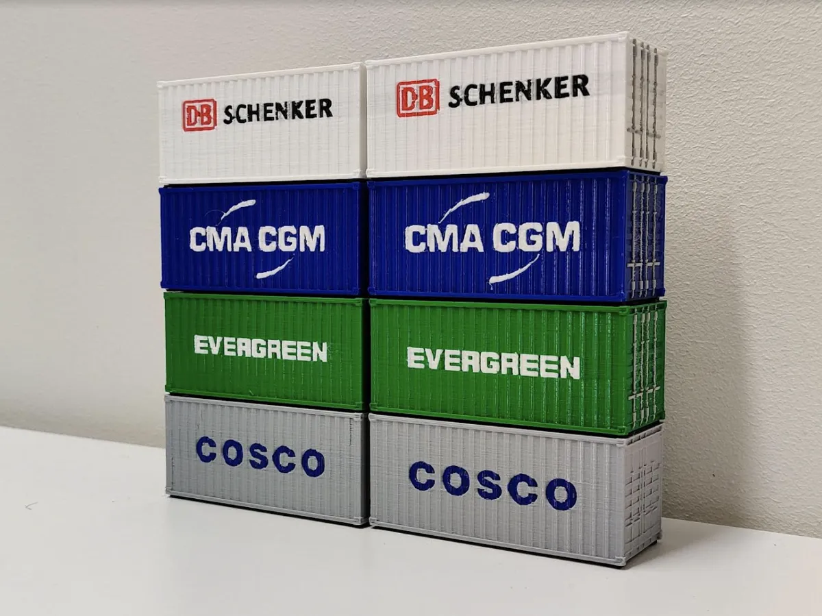 Multicolor 20-foot ISO Containers in H0 scale (1:87) - Free 3D Print ...