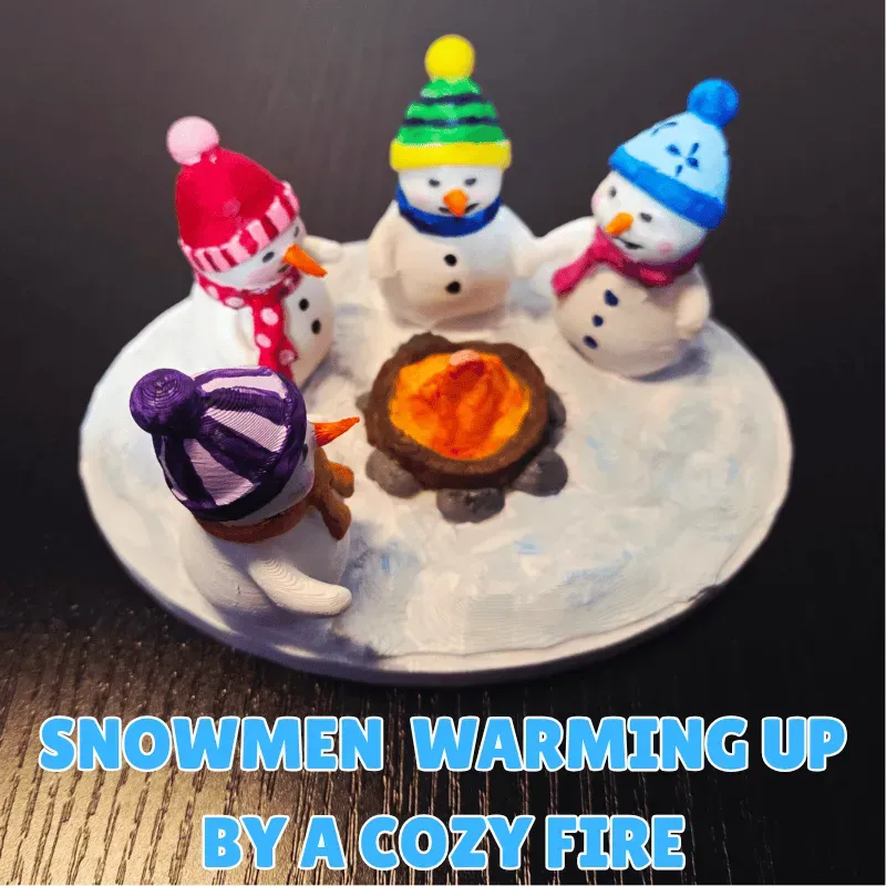 Snowmen warming up by a cozy fire - Free 3D Print Model - MakerWorld