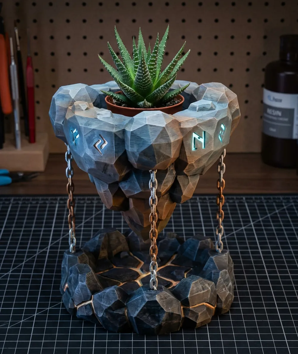 Floating Fantasy Island Planter | Magic Runes Pot - Free 3D Print Model ...