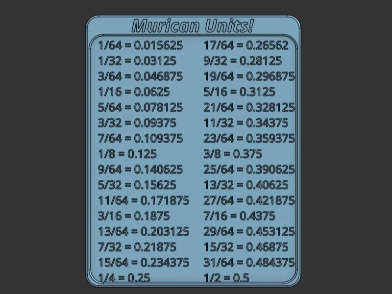Fraction to decimal conversion chart - inches by Nato543 MakerWorld ...