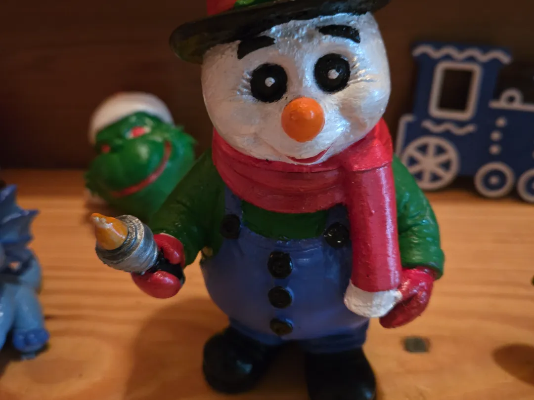 Snowman with Top Hat and Scarf Holding Lantern - Free 3D Print Model ...