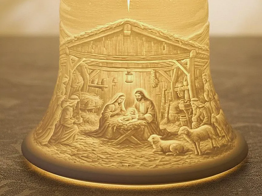 圣诞钟光影浮雕带马槽 来自 thogot MakerWorld：免费下载 3D 模型