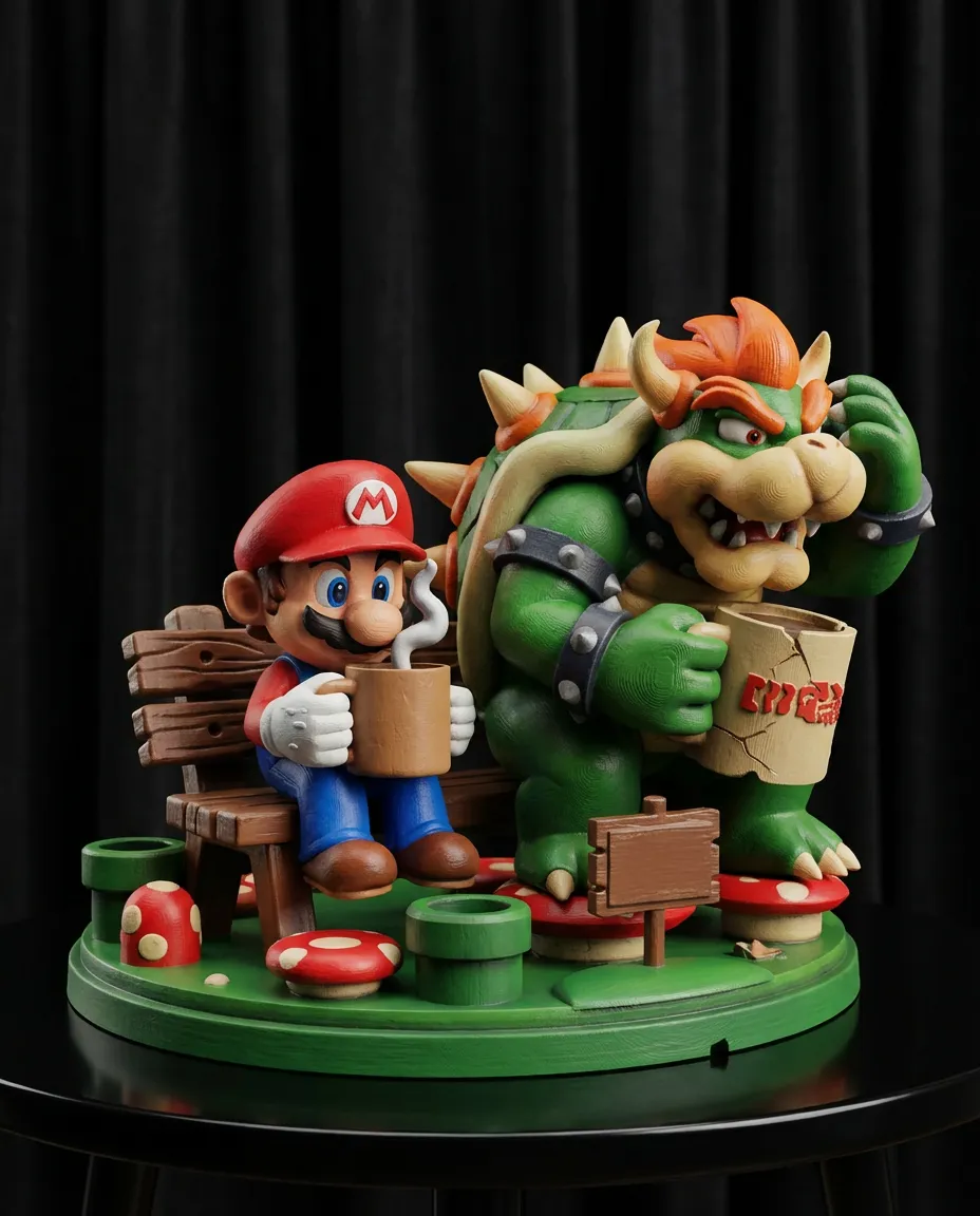 Mario and Bowser Bench Diorama|Iconic Peace Scene - Free 3D Print Model ...