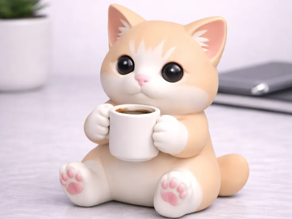 Cute Desk Cat Figurine – Easy Print - Free 3D Print Model - MakerWorld