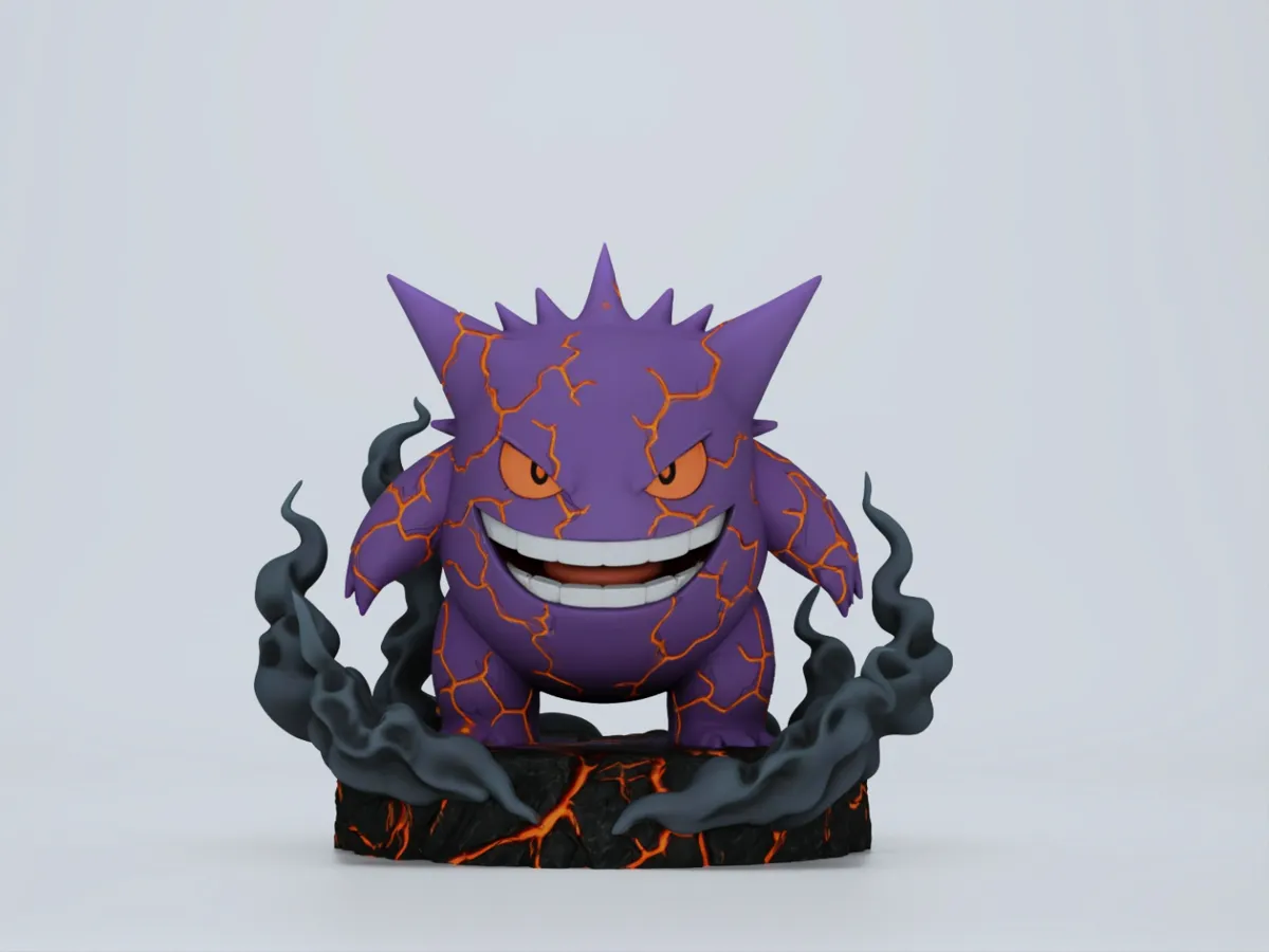 Gengar standing on lava-rock base - Free 3D Print Model - MakerWorld