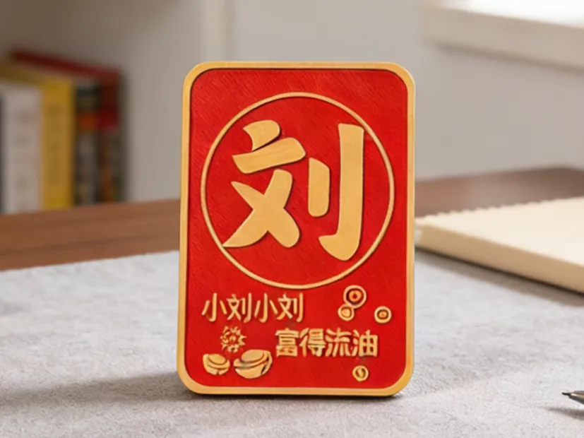 Un ornamento da scrivania con cornice per foto, con il cognome Liu (dai ...